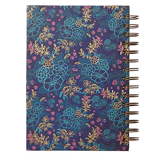 Christian Art Gifts Journal w/Scripture Desire Of Your Heart Psalm 20:4 Bible Verse Blue Floral 192 Ruled Pages, Large Hardcover Notebook, Wire Bound