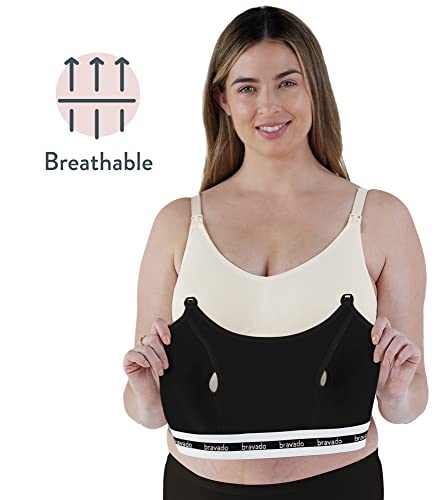 BRAVADO! DESIGNS Women’s Pumping Bra Hands Free | Clip and Pump | Pumping Accessory | Black | L