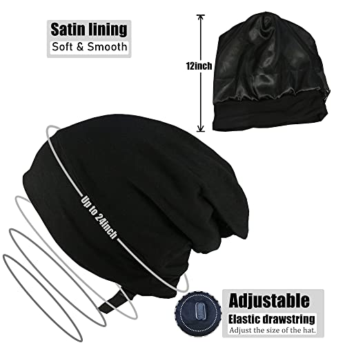 Satin Bonnet Sleep Cap Hair Cover Bonnet Satin Lined Slouchy Beanie Night Sleeping Hat - Adjustable for Curly Hair