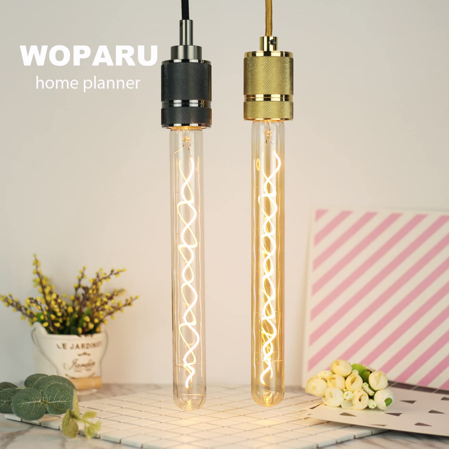 WOPARU Long Test Tube Spiral Vintage Edison Filament Light Bulb,T10/T32 Medium (E26) Standard Base E27,4W 2200K 240LM Dimmable LED Edison Bulb,40W Equivalent Warm White (Clear Glass)