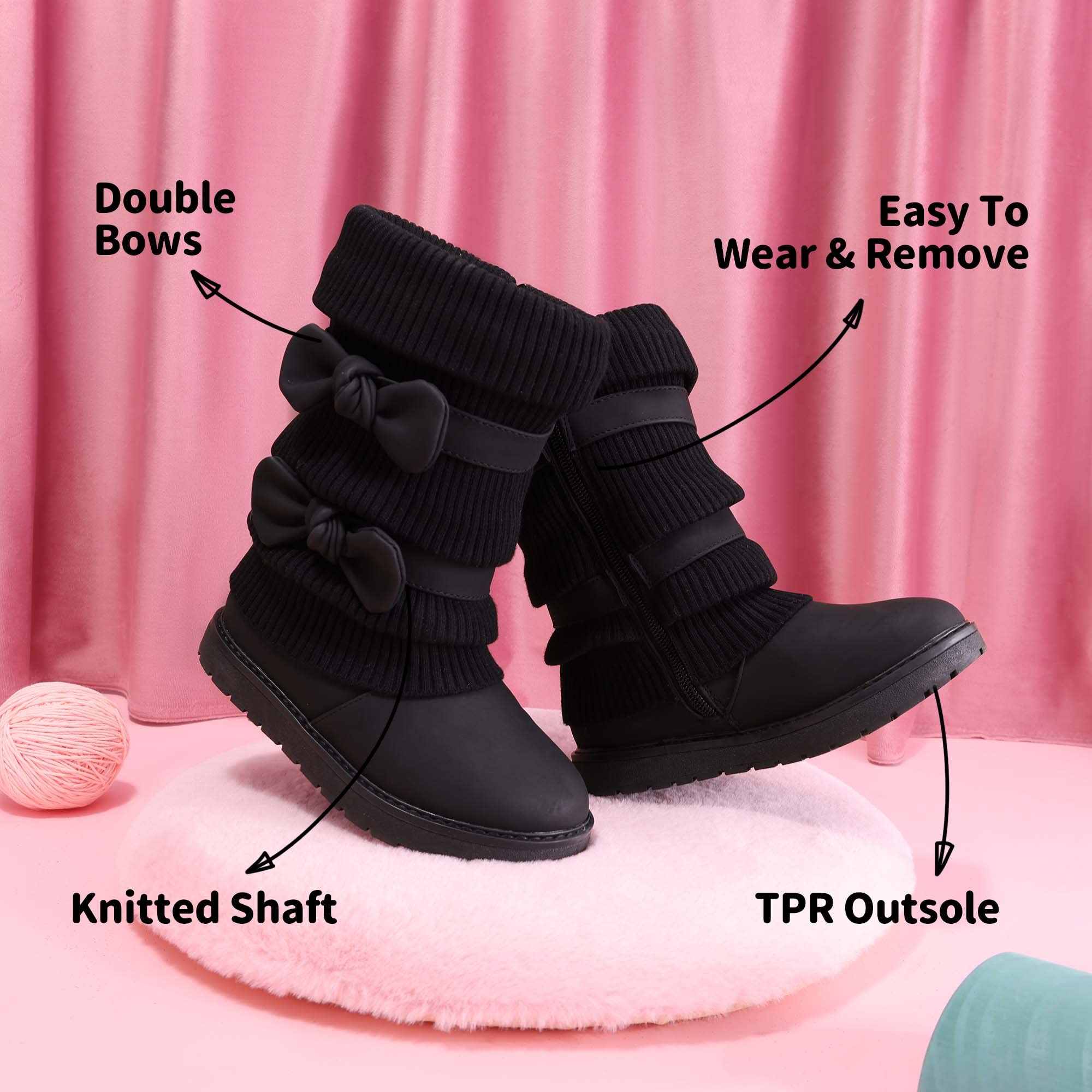 DREAM PAIRS Big Kid Klove Black Faux Fur Lined Mid Calf Winter Snow Boots Size 4 M US Big Kid