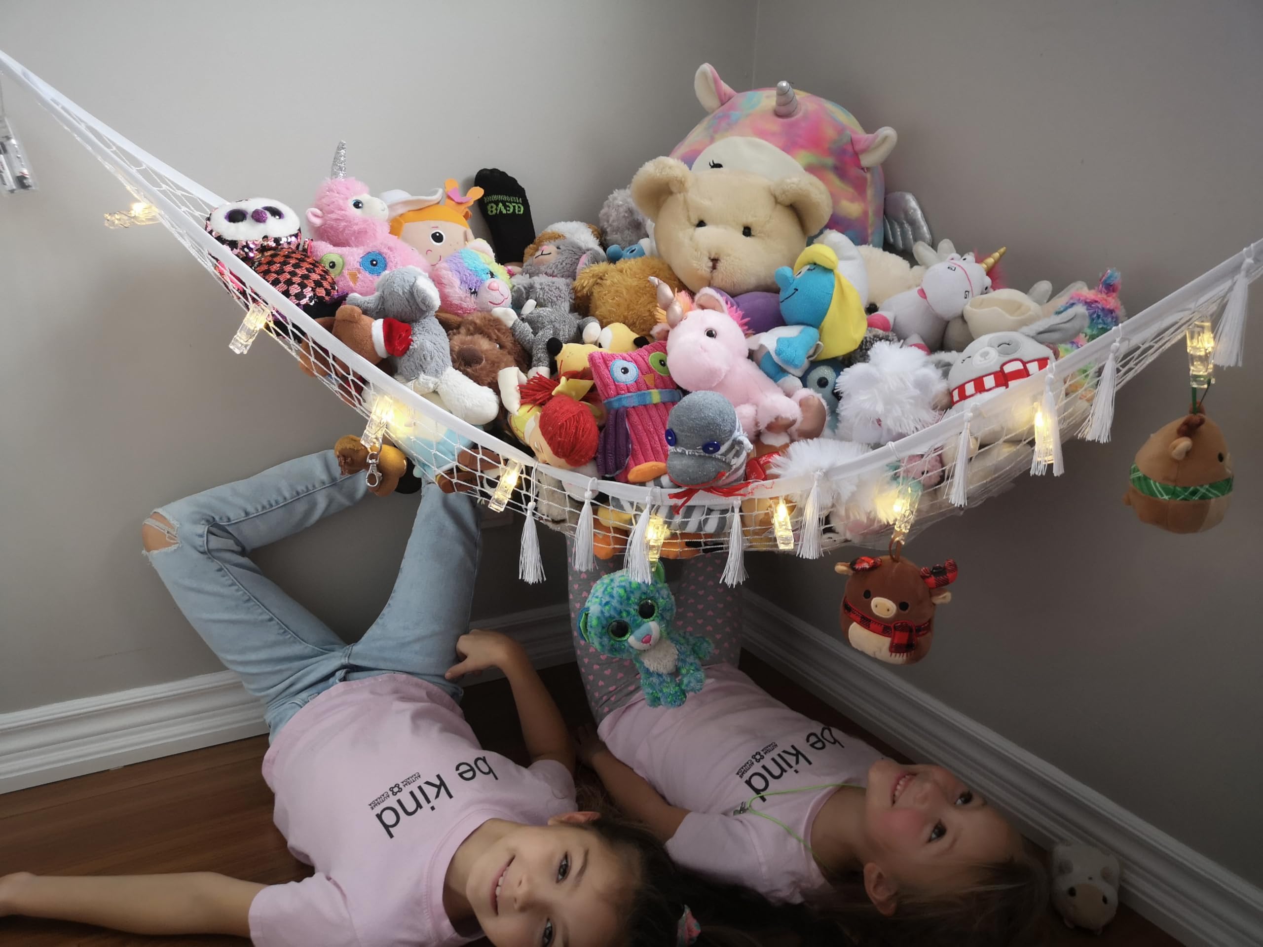 MiniOwls Toy Storage Hammock for any Room Corner. Strong and Sturdy Net for Stuffed toy Animals. Great to Keep Stuffies of the Kid's Bed. (White, X-large (Pack of 1))