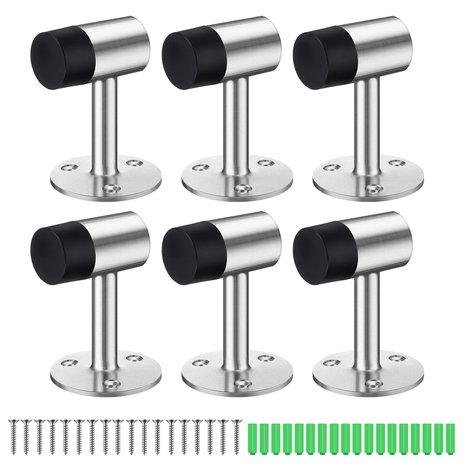 6 Pack Heavy Duty Floor Stopper for Door 3 Inch Stainless Steel Door Stoppers with Rubber Head Door Stops for Bottom of Door Brushed Gate Stopper Protector for Wall Floor Home Office School Supplies