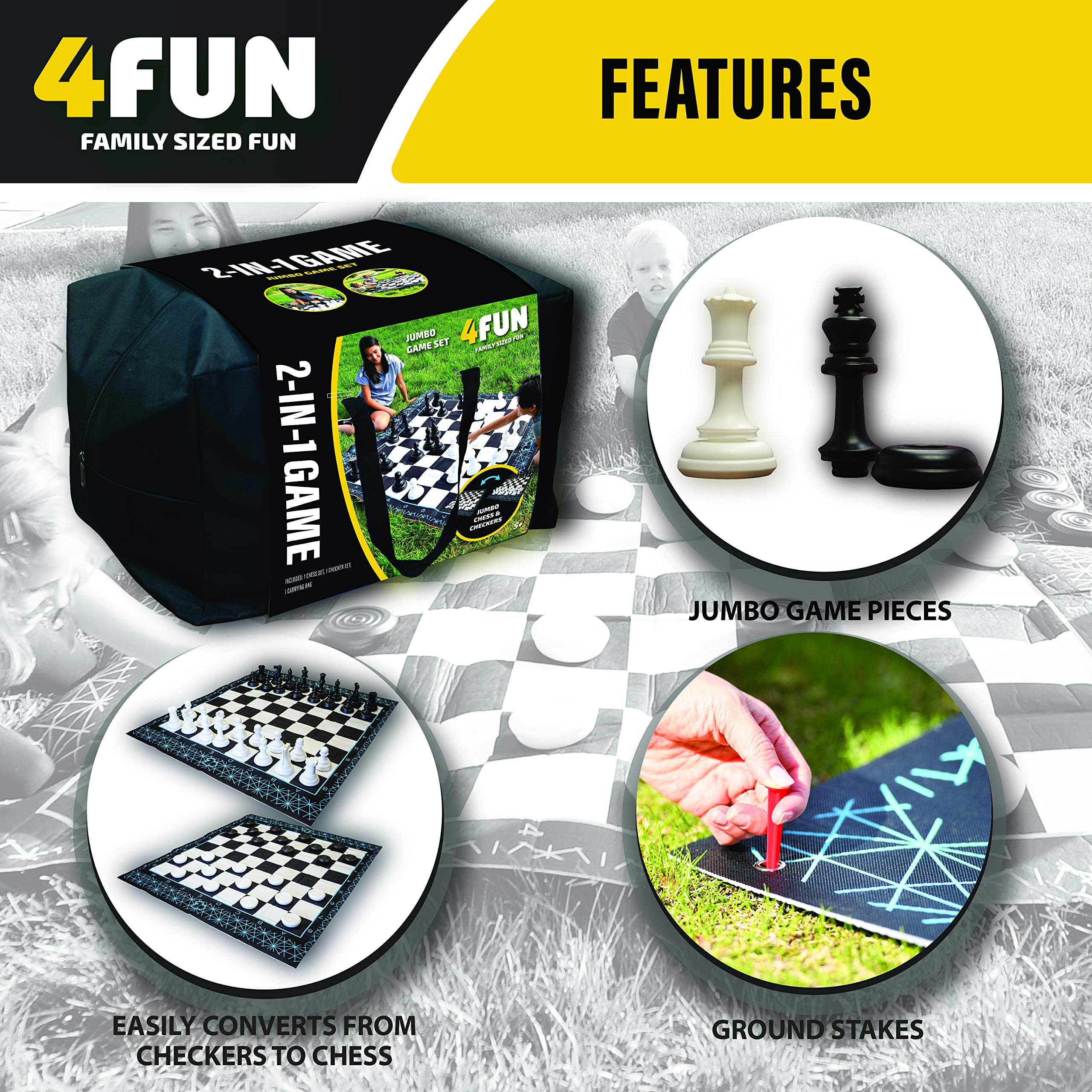 4Fun Jumbo Chess and Checkers Set | Giant Chess/Checkers Game | Outdoor Chess/Checkers | Outdoor Board Game
