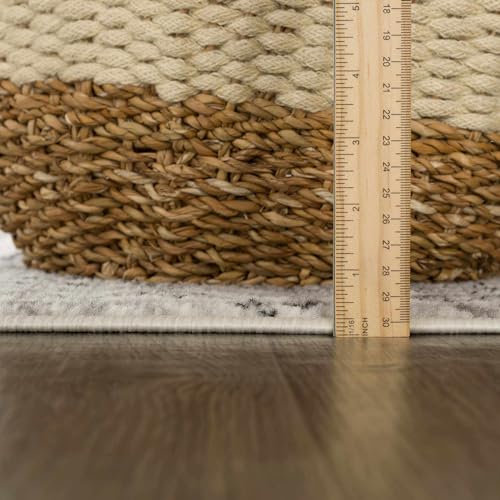 Hauteloom Greig Farmhouse Moroccan Geometric Area Rug - Boho Aztec Tribal Carpet for Living Room, Bedroom, Dining Room - Bordered - Off White, Black, Grey - 7'10" Round Rug