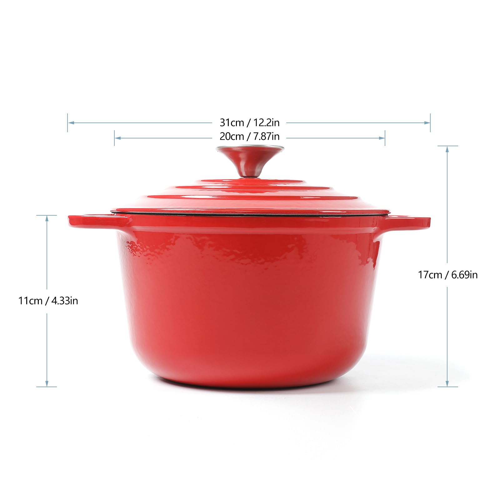 HAWOK Enameled Cast Iron Dutch Oven with Lid, 3 Quart Deep Round Dutch Oven with Dual Handles, Red