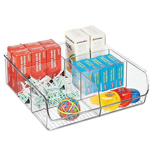 mDesign Plastic Home Office Wide Bin Organizer with 6 Compartments for Cabinets, Closets, Drawers, Desks, Tables, Workspace - Staple, Notepad, Paperclip Holder - Ligne Collection - 2 Pack - Clear