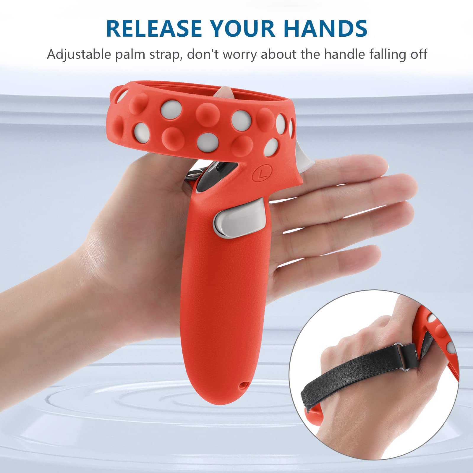 Accessories for Meta/Oculus Quest 2, Anti-Throw Hand Strap Extended Controller Grips Cover Face Headset Protective Lens Shell VR Silicone Cover Set (Red)