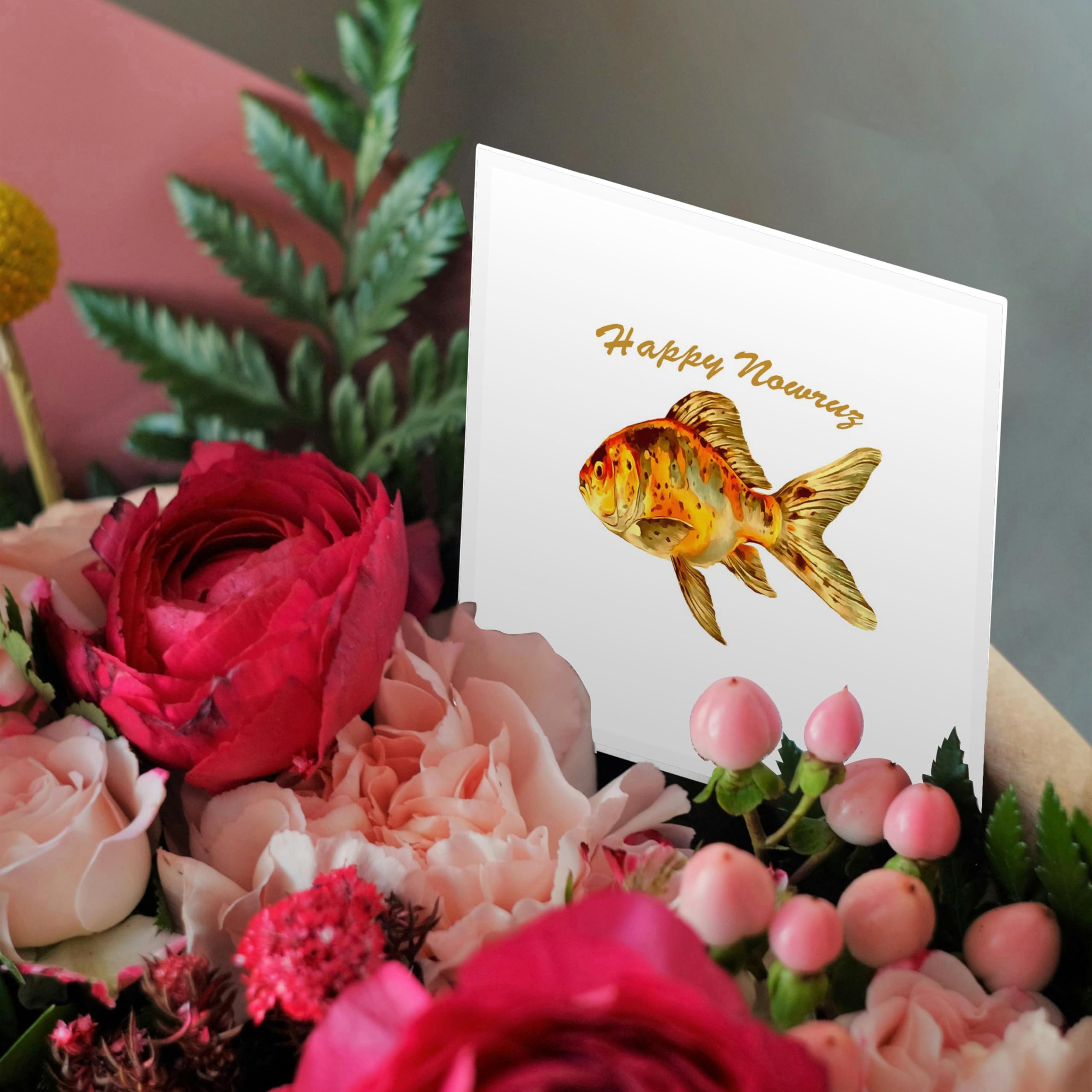 3dRose Greeting Card - Elegant Happy Nowruz Goldfish Persian New Year - Acrylic Art - Happy Nowruz