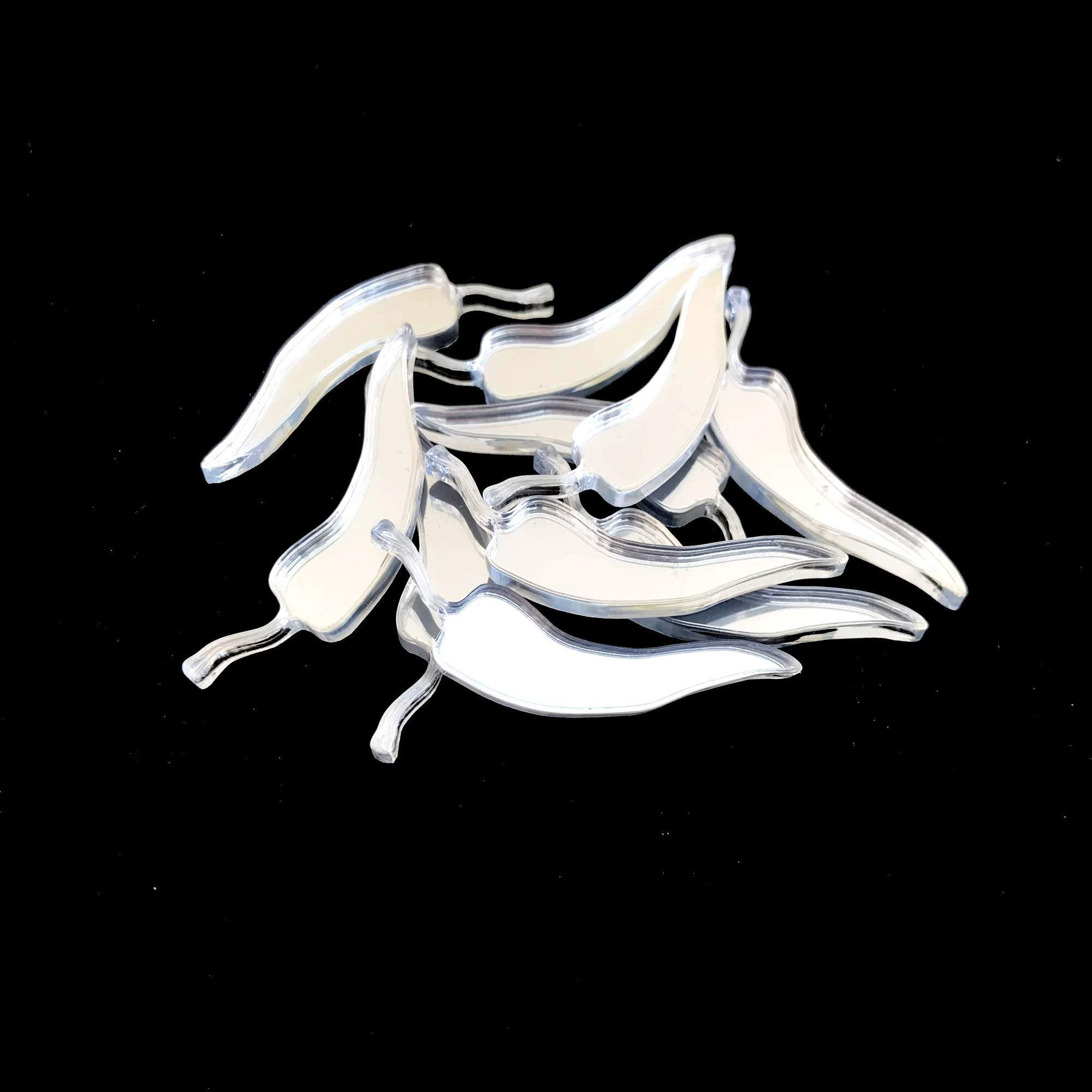 Super Cool Creations Chilli Pepper Shaped Crafting Mirrors, Set of 10, Many Colours, Shatterproof Acrylic, White, Pack of 10 x 10cm