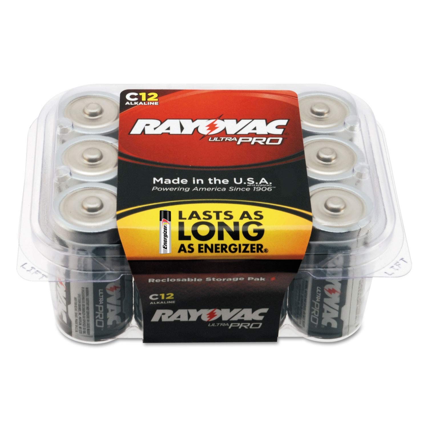 Rayovac UltraPro Industrial Alkaline Batteries, Size C, 1 Pack of 12, 12 Batteries Total, Standard, Black, (ALC12 / ALC-12PPJ)