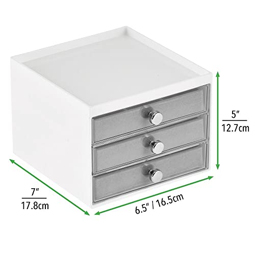 mDesign Plastic 3-Drawer Jewelry Organizer Box for Storage on Dresser, Vanity, Countertop - Holds Earrings, Bracelets, Necklaces, Bangles, Rings - White/Gray