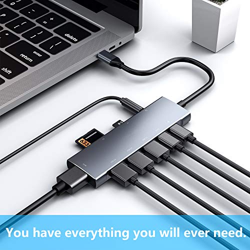 USB C HUB for iPad Pro 9-in-1 Adapter iPad Pro M4 M2 M1 13 12.9 11 inch iPad Air 5 4 Docking Station with 4K HDMI, USB-C PD, SD/TF Card Reader, USB 3.0, 3.5mm Headphone Jack, Type C Data, iPad Mini 6