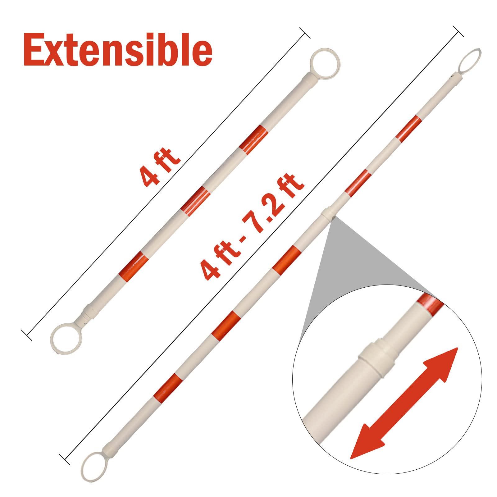 6 Pack Retractable Traffic Cone Bar from 4ft to 7.2ft, Expandable Safety Cone Bars for Parking Lots,Barricade for Road Construction