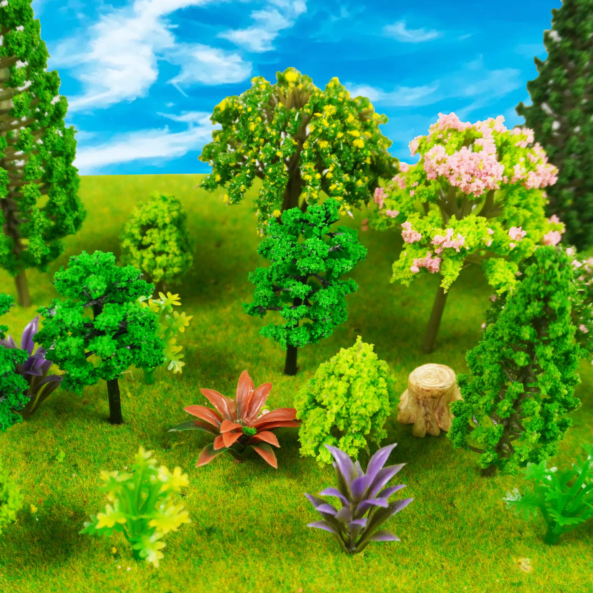 40 PCS Woodland Animals Figures Model Trees, 5 Pcs Animal Toy Figurines and 35 Pcs Mixed Plastic Trees Forest for Woodland Cake Toppers Decorations Birthday Party Supplies