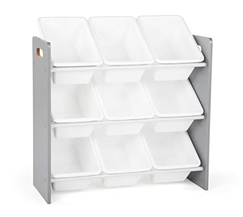 Humble Crew Kids Super Sized Bookshelf 6 Tier Book Rack Organizer, Grey/White & Grey/White Toy Organizer, 9 Bin Storage, 24" Tall