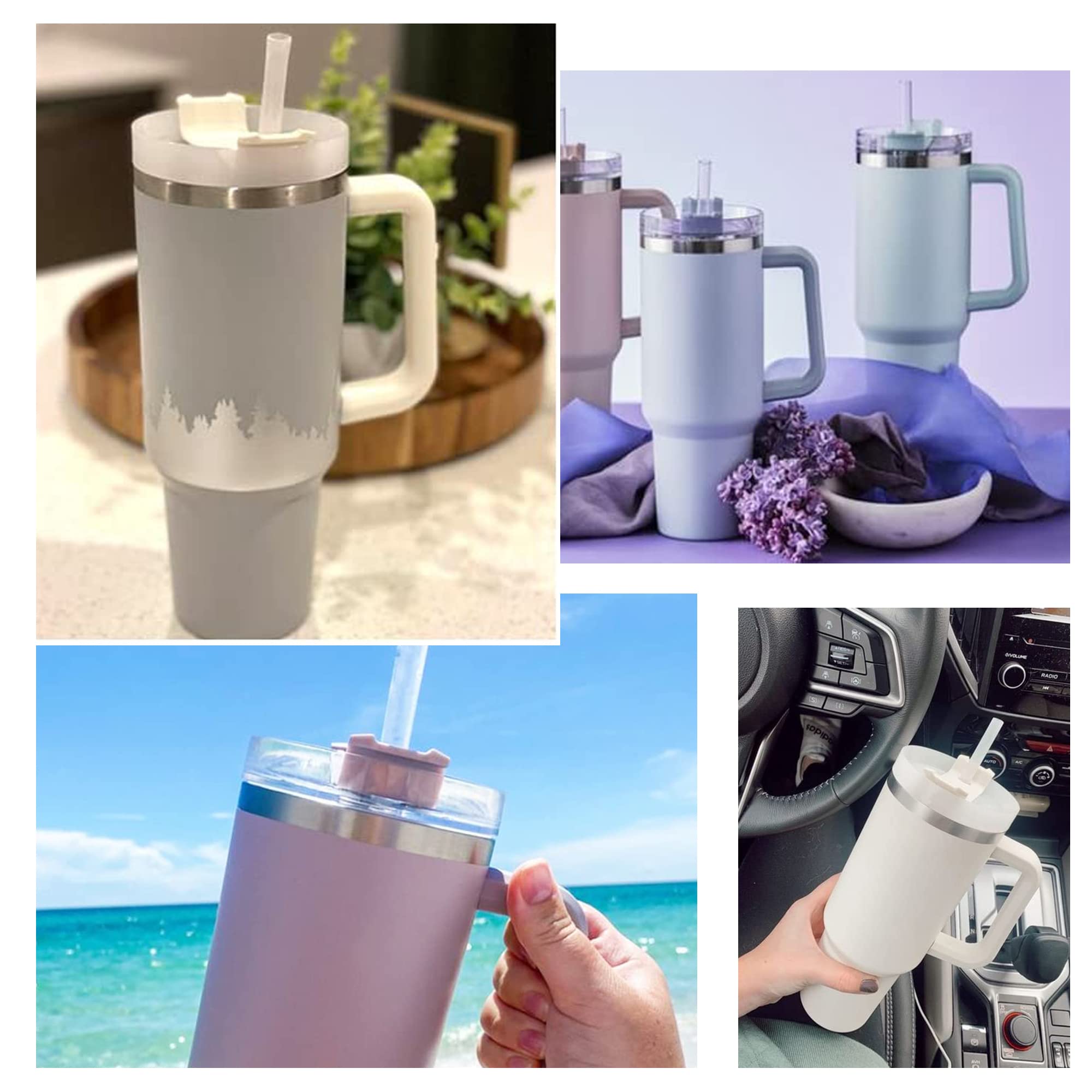 6 Pack Reusable Straws Plastic Straws with Cleaning Brush Compatible with Stanley 20&30 oz Stanley Cup Stanley Water Jug,Replacement Straws for Stanley Adventure Travel Tumbler