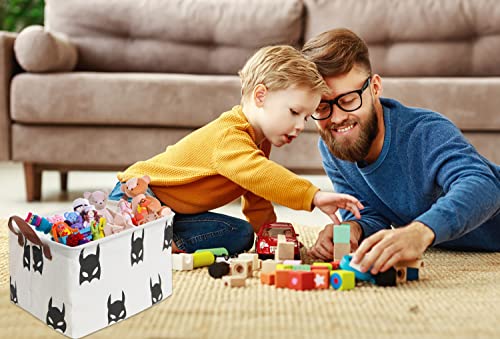 HIYAGON Kids Storage Basket Batman Easter Basket Cute Basket Empty Toy Storage Bin Organizer Box Rectangular Room Decor for Home Books(Black bats)