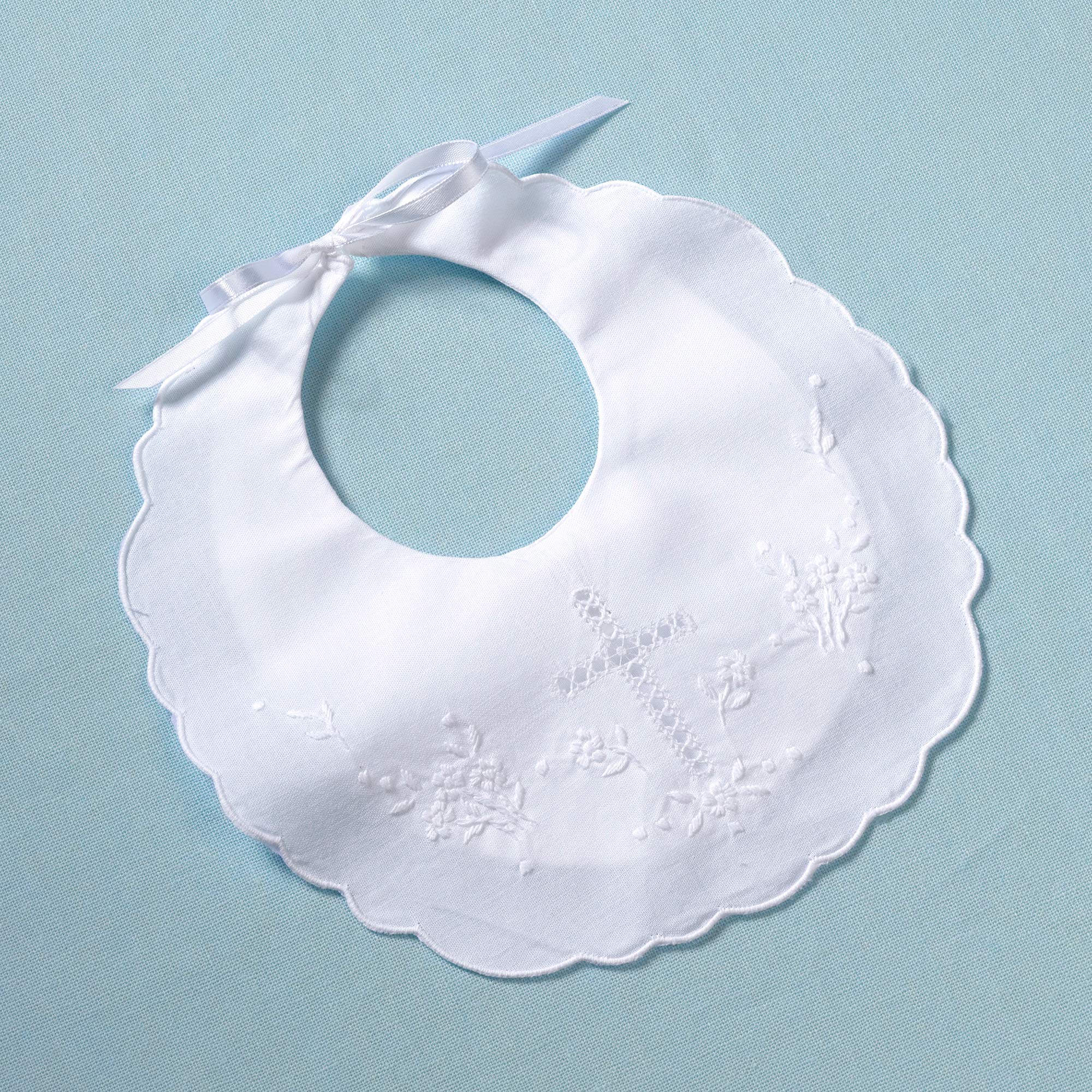 Lillian Rose Christening Baptism Keepsake Bib, White, 8.5 x 9"
