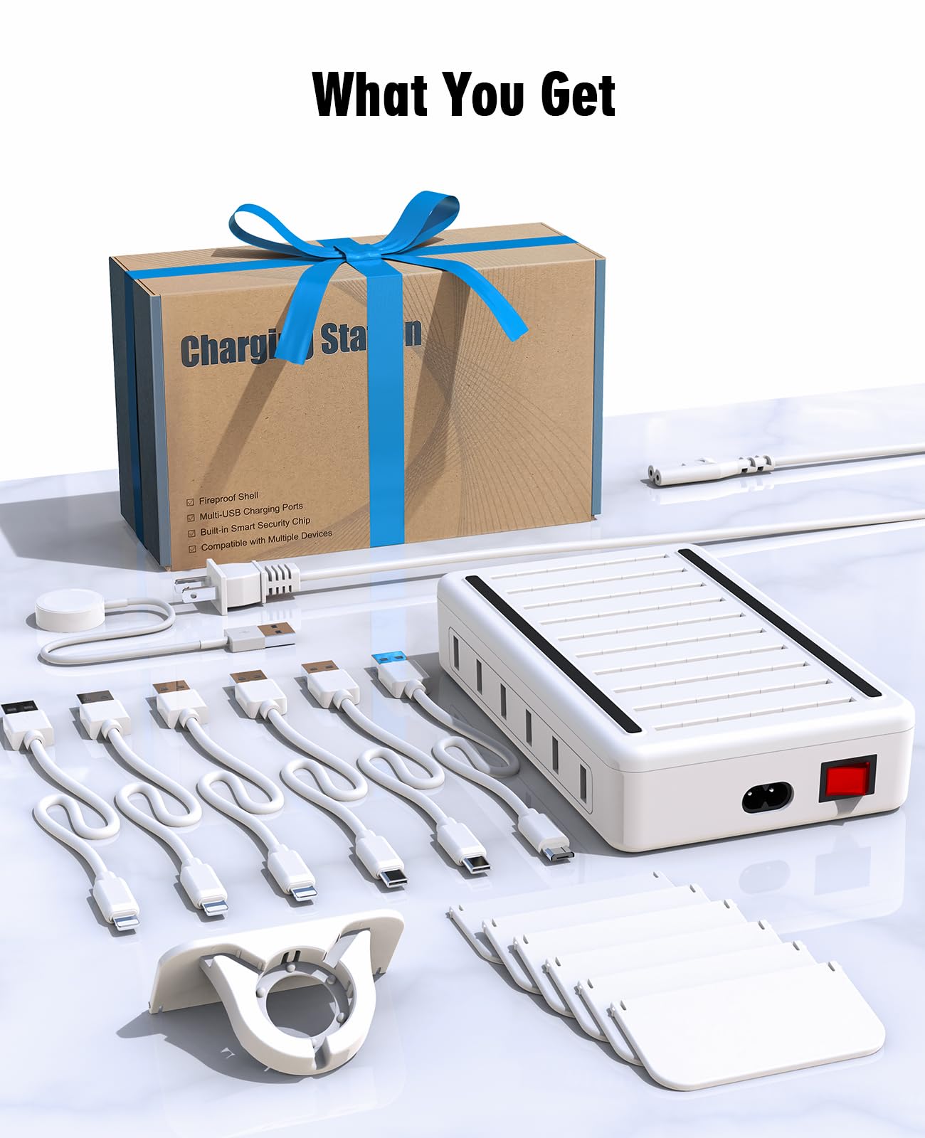 ββββππ¦πΈ Charging Station Multiple Charger Station - 6-Port USB Fast Charging Dock 50W Organizer Station with Watch Charger for iPhone|Android Cell Phone|iPad|Kindle|Watch|Tablet