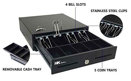 HK SYSTEMS 13" Heavy Duty Black "Push" Open Cash Drawer, 4B5C with Under Counter Mounting Metal bracket