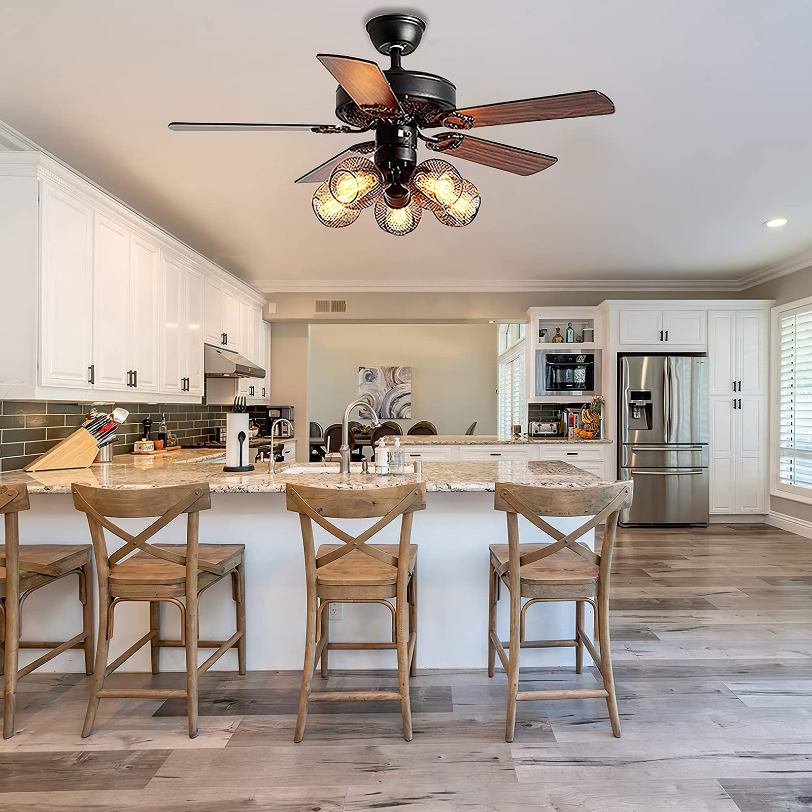 52" Farmhouse Ceiling Fan with Light Rustic Ceiling Fan with Light Ceiling Fan with Lights Remote Control Industrial Ceiling Fan with Light Vintage Ceiling Fan with Light for Bedroom Living Room
