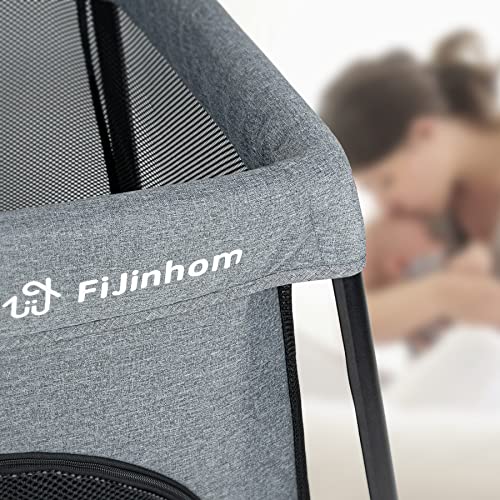 Fijinhom Baby Nursery Center Changing Table 3 in 1 Portable Crib Bedside Playard Foldable with Bassinet Diaper Table Toys Indoor