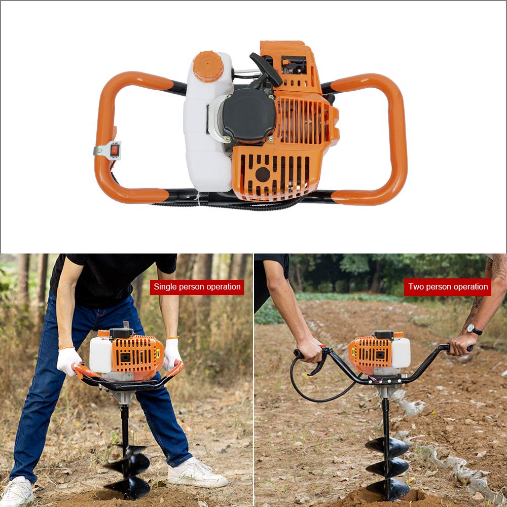 52cc Gas Powered Earth Auger Post Hole Digger Borer Fence Ground Drill 4inch / 6inch / 8inch Bits (52CC Red)