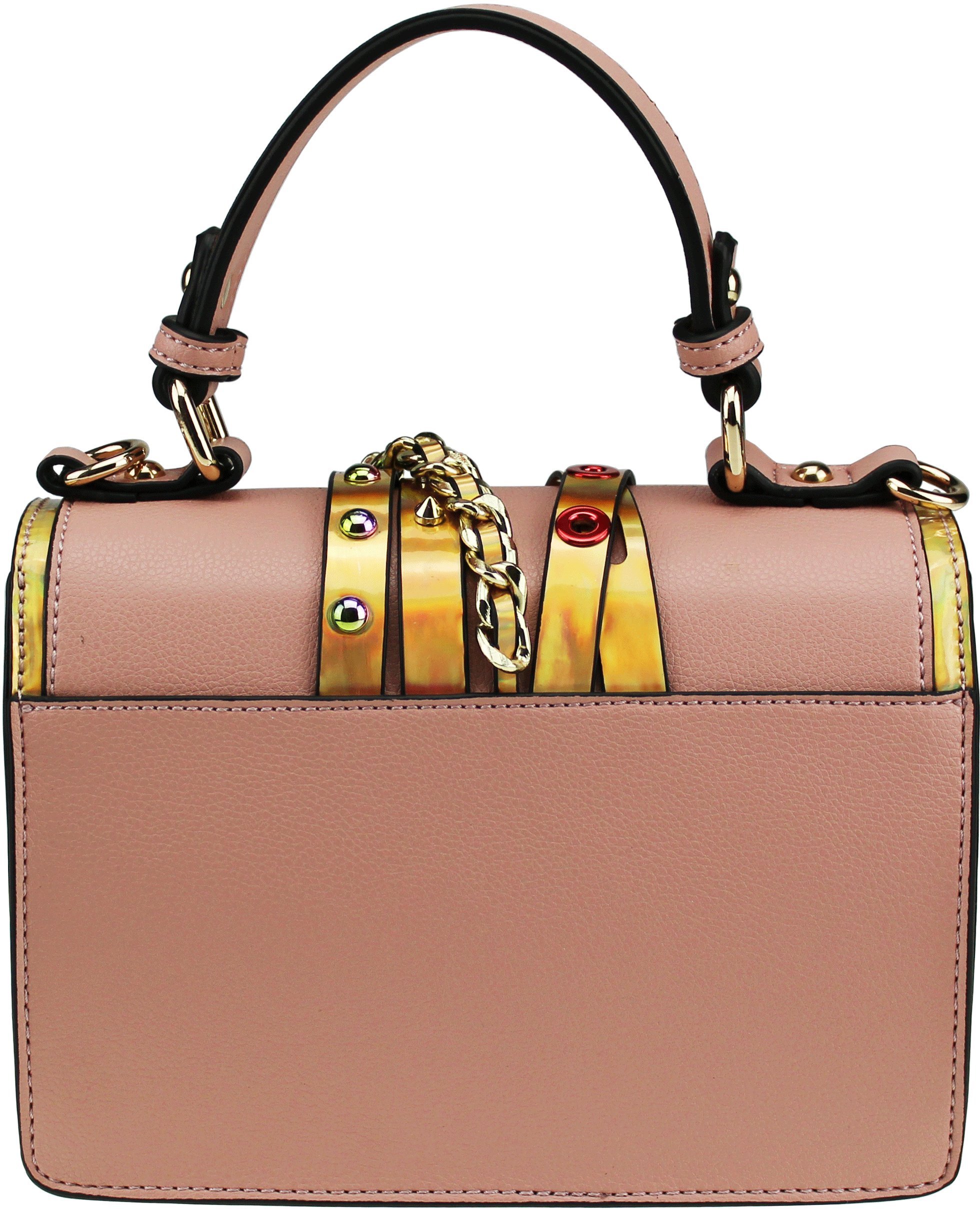 B BRENTANO Vegan Medium Crossbody Top Handle Purse with Metallic Trim (Blush Pink)