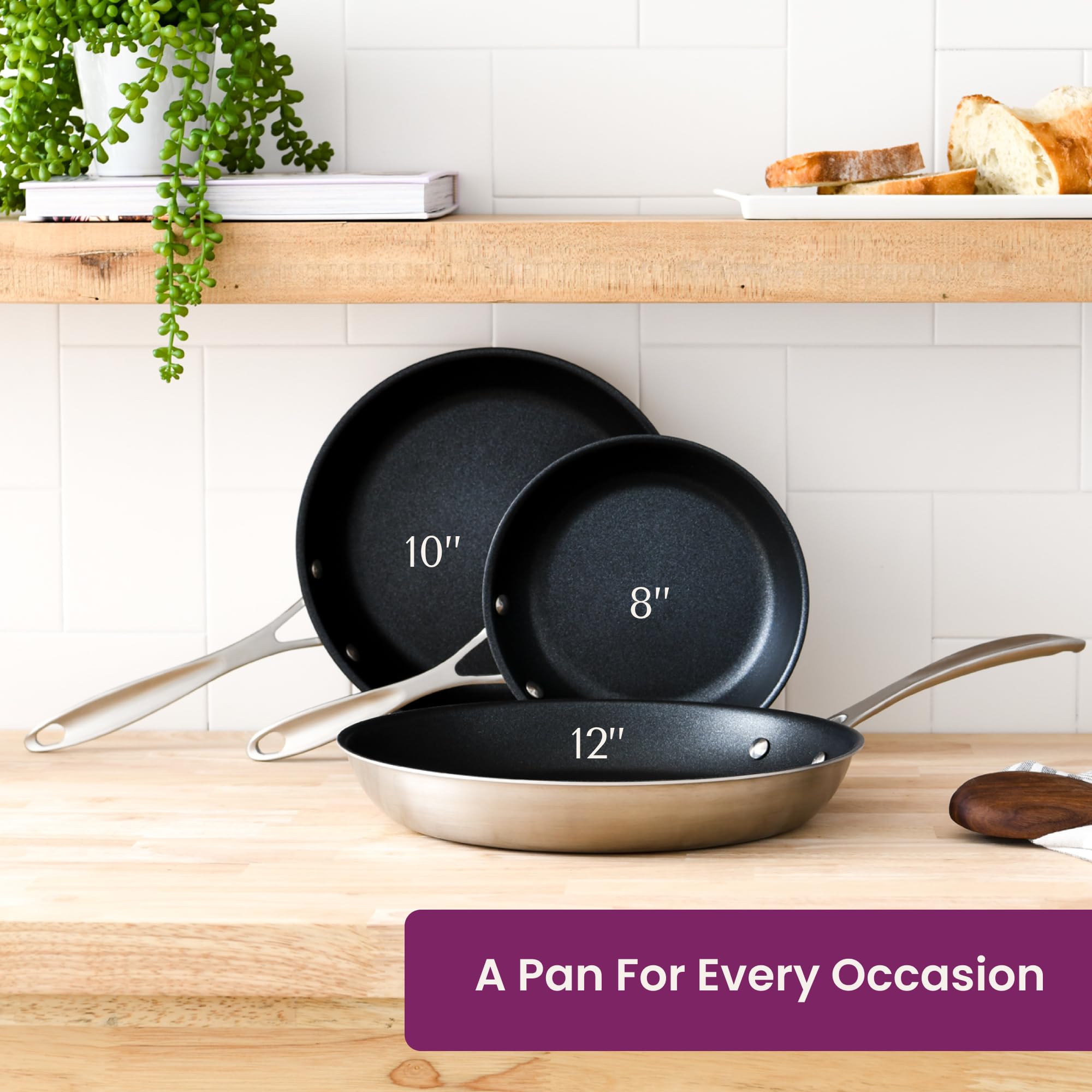 American Kitchen - 12 inch Premium Nonstick Skillet & Frying Pan, Stainless Steel, Durable Coating, Made In America
