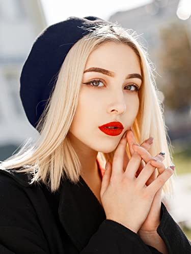 3 Pieces Beret Hat French Style Beanie Cap Solid Color Winter Hat for Women and Girls Casual Use (Navy, White, Burgundy)