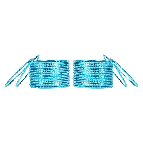 Accessorisingg Indian Ethnic Set of 36 Shinning Metal Bangles in Light Blue for Girls/Women