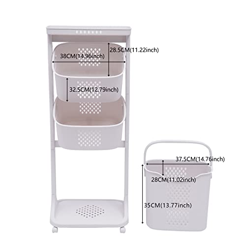 Laundry Basket Bathroom, Multi-layer Clothes Storage Basket, Household Bathroom Simple Storage Shelf, Kitchen Shelf Fruit Stand Shelf With Wheels (3 Tiers)