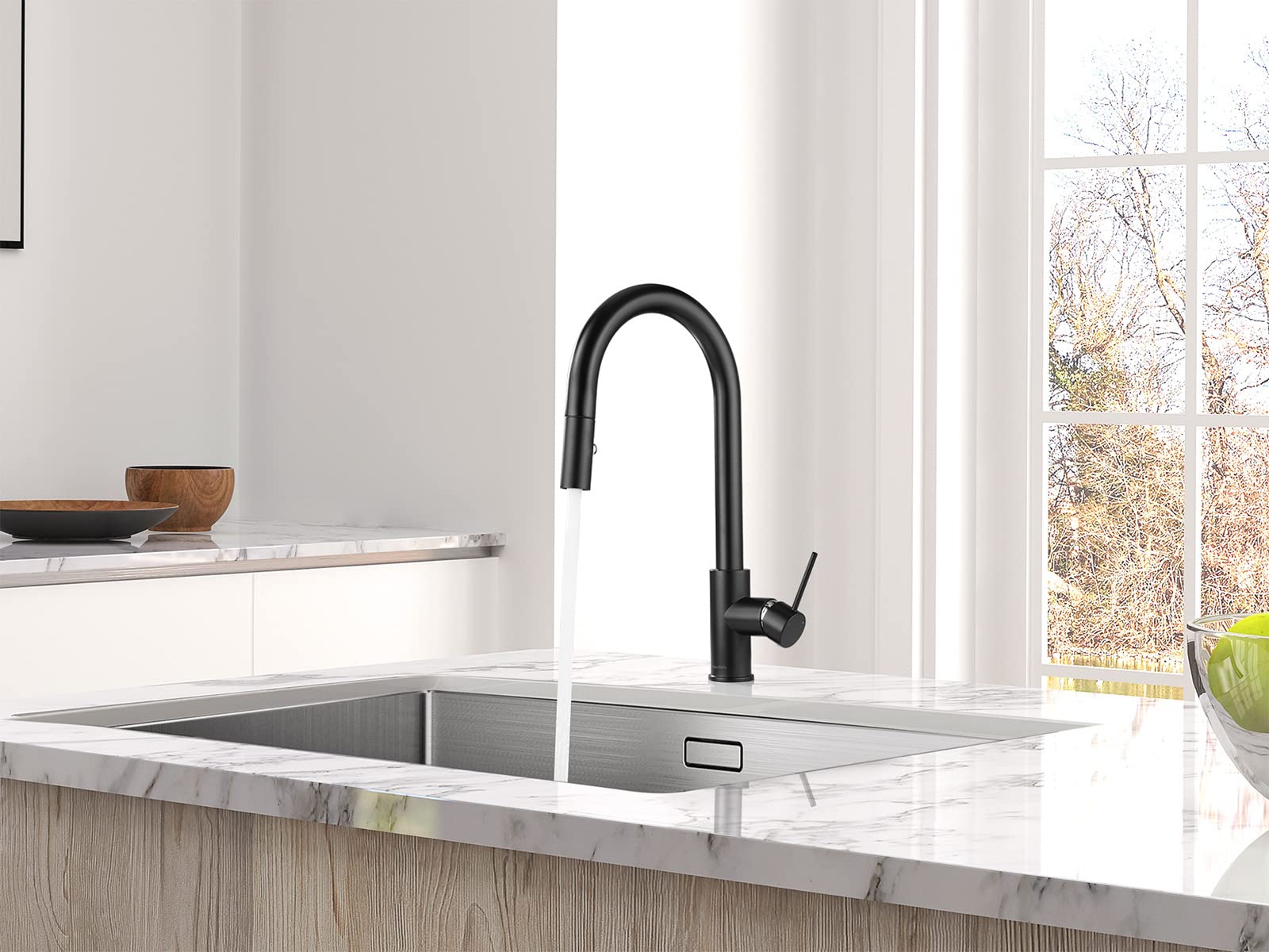 AguaStella AS60MB Matte Black Pull Down Kitchen Faucet and ASD52MB Matte Black Deck Plate Combination