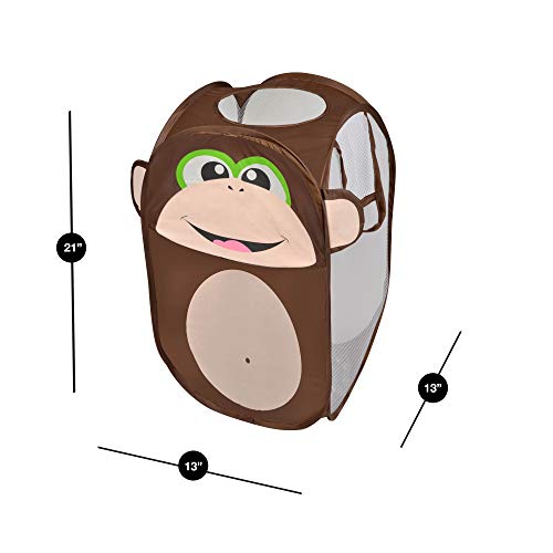 Smart Design Kids Pop Up Organizer with Animal Print - VentilAir Mesh Netting - for Toddlers, Baby Clothes, Plushies, and Toys - Home Organization - Hamper - 13 x 21 Inch - Brown Monkey