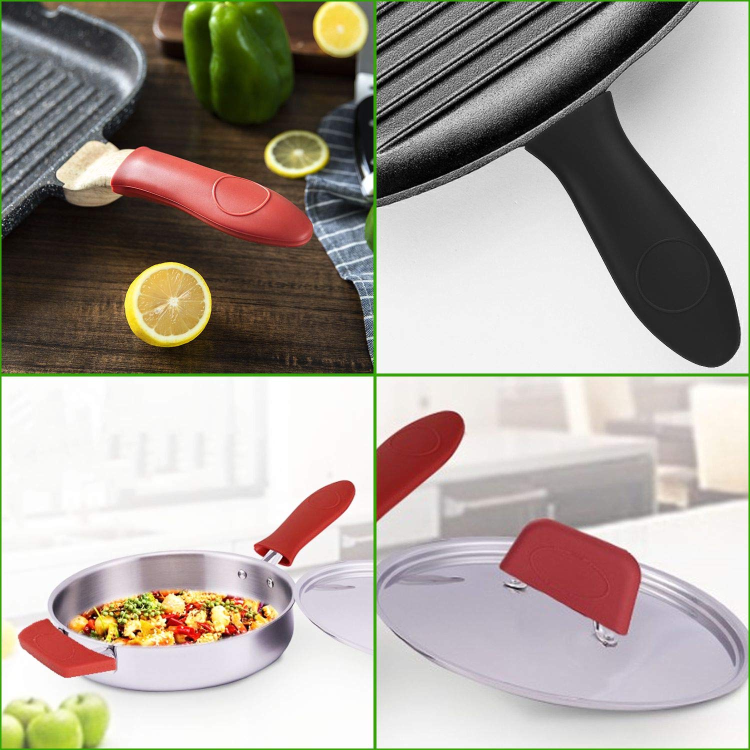 6 Pack Silicone Hot Handle Holder, Heat Protecting Silicone Assist Handle Set for Cast Iron Skillets, Pans, Frying Pans & Griddles, Hot Resistant Pot Holder Sleeves Cookware Handle Cover,Hot Mitt