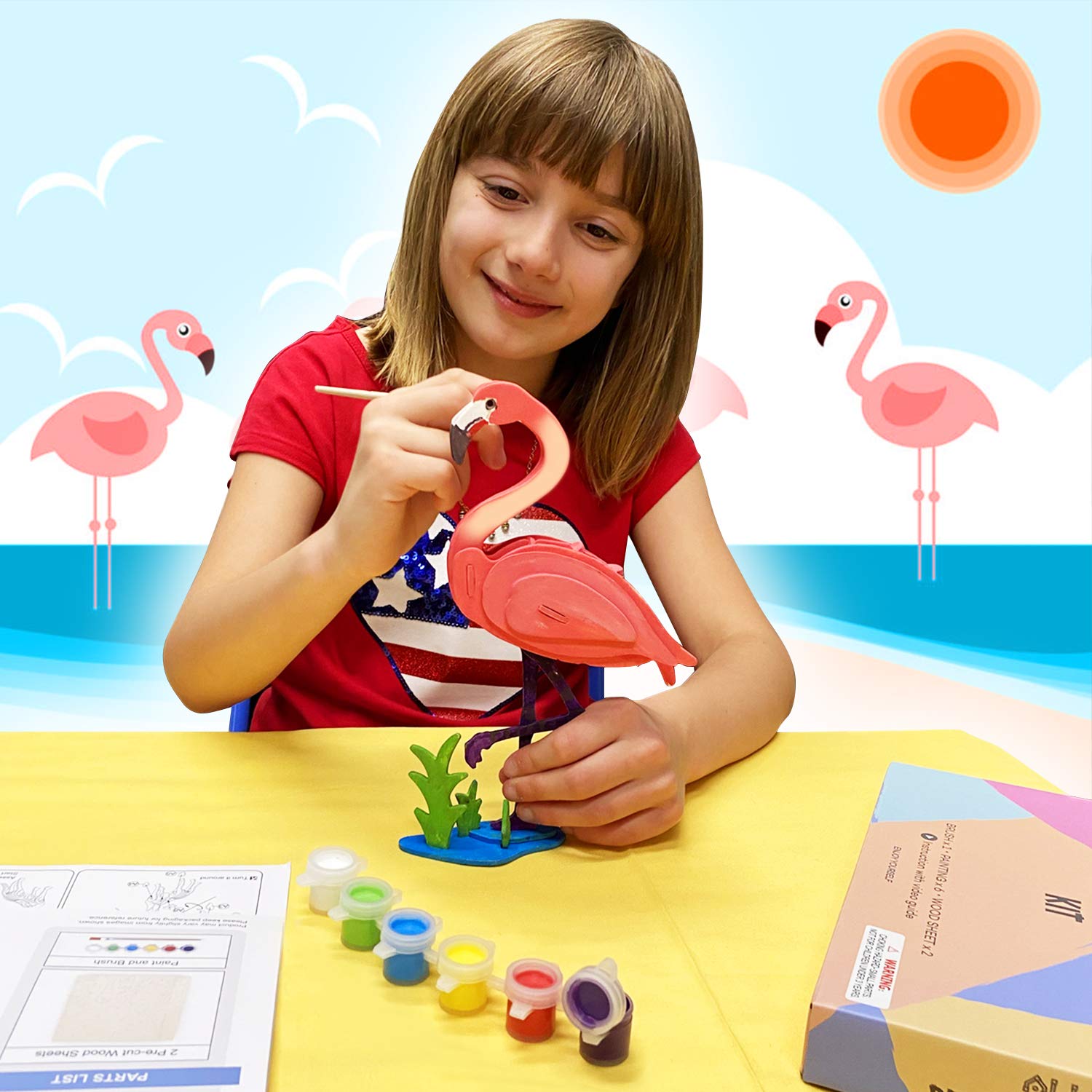 Allessimo 3D Paint Creat Puzzle (Carousel - 43pcs) Model Paint Kit with Brush Toys for Kids Puzzle Build 3D Puzzles Educational Crafts Building DIY