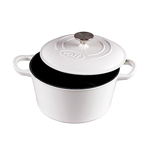 AILIBOO Enameled Cast Iron Dutch Oven - 4 Qt Dutch Oven Pot with Lid, Long-Lasting Enamel Dutch Oven for Bread Baking, Non-Stick Bread Dutch Oven, Enamel Cast Iron Cookware - White Dutch Oven 4 Quart