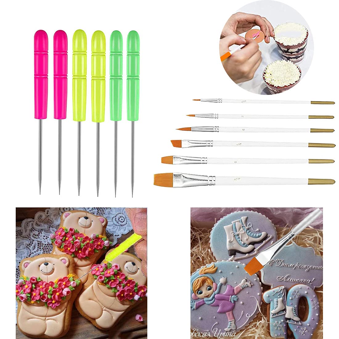 ALLRI Cookie Decorating Kit Cookie Decorating Supplies with 1 Acrylic Cookie Turntable, 6 Cookie Fondant Brushes 6 Cookie Scribe Needle Royal Icing Tools Cookie Turntable Decorating