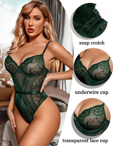 Avidlove V Neck Lingerie Lace Bodysuit Teddy See Through Babydoll