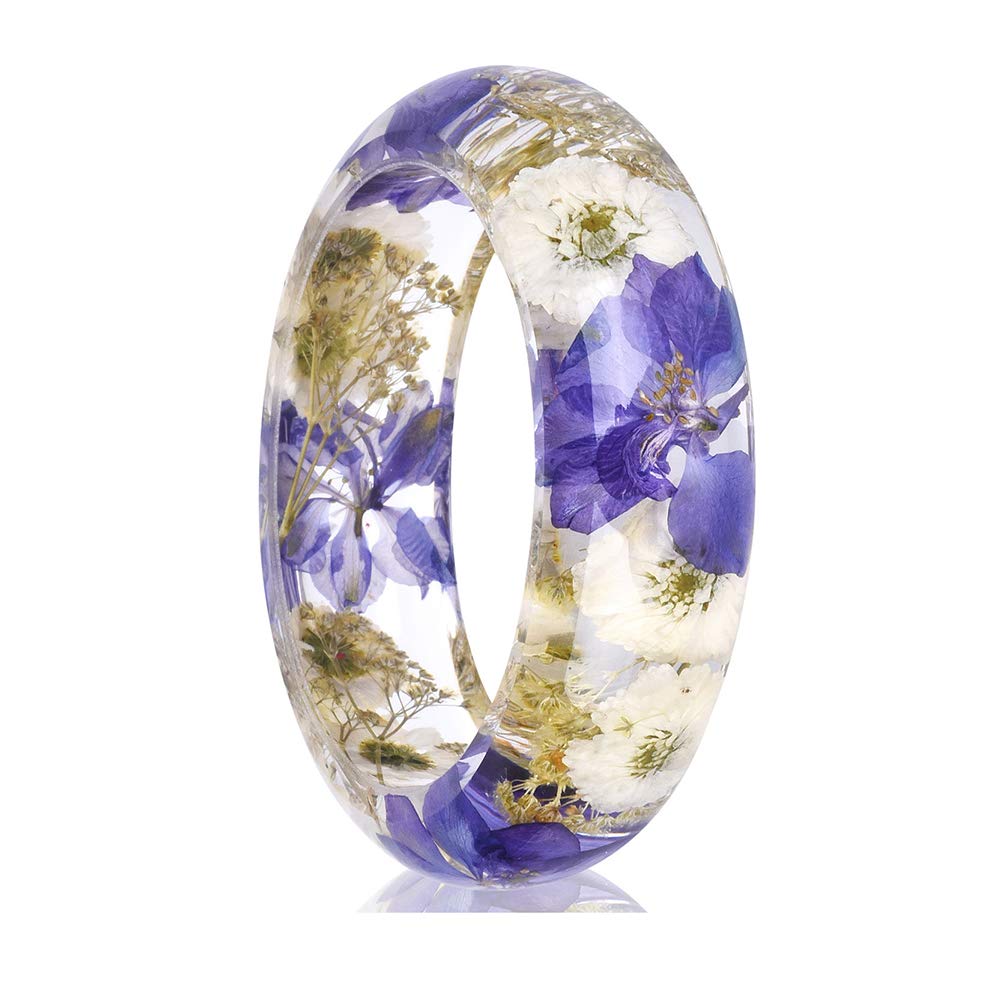 ACCHEN Real Dried Pressed Flower Transparent Quartz Crystal DIY Handmade Resin Bracelet Plant Garden Jewelry Bangle Bracelet (NG0020-Bracelet)