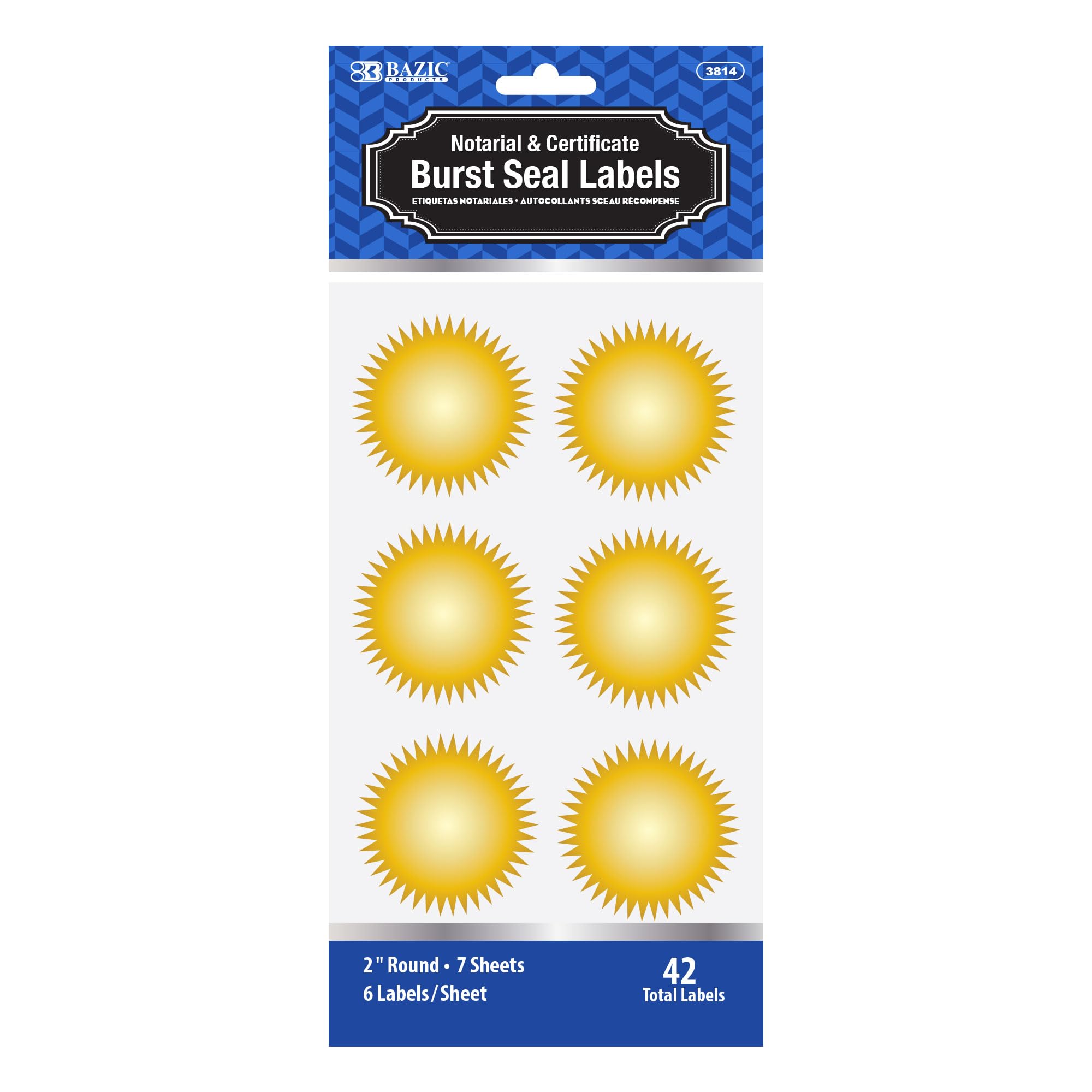 BAZIC Gold Foil Seal Label Round 2", for Envelope Certificate Notary Business Boutiques Shop Wrapping Packaging Bags Products Bottles (42/Pack), 24-Pack