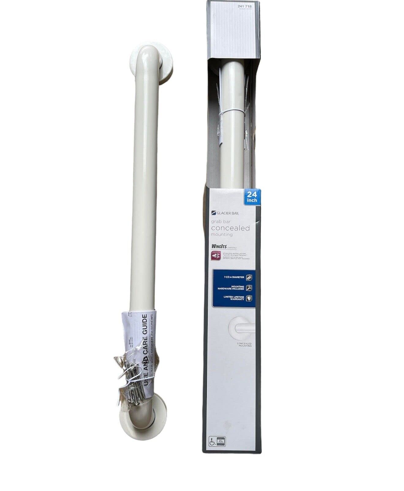 Glacier Bay 24 in X 1 1/2 in Concealed grab Bar...White