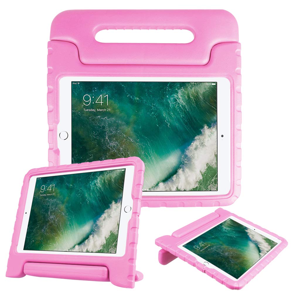 Fintie Case for iPad 6th Generation 2018 / iPad 5th Generation 2017 / iPad Air 2 / iPad Air (9.7 Inch) - Kiddie Series Light Weight Shock Proof Convertible Handle Stand Cover Kids Friendly, Pink