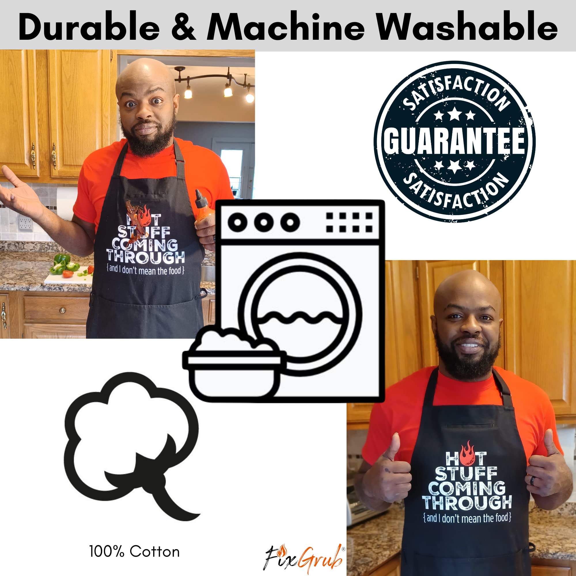 FixGrub Chefs Apron, Grill Apron, Funny Aprons for Men and Women, BBQ Apron, 3 Pockets, Bottle Opener, Towel and Gift Box Included