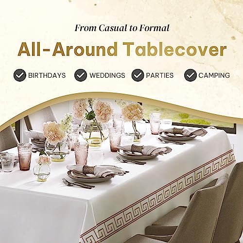 Amatra Disposable Table Cloth, Waterproof Table Cover, Classy Plastic Table Cloth, Rectangle Tablecloth, White Table Cloth with Gold Versa Margin, 140 g Plastic Table Cover, 54x108 inches, Pack of 4