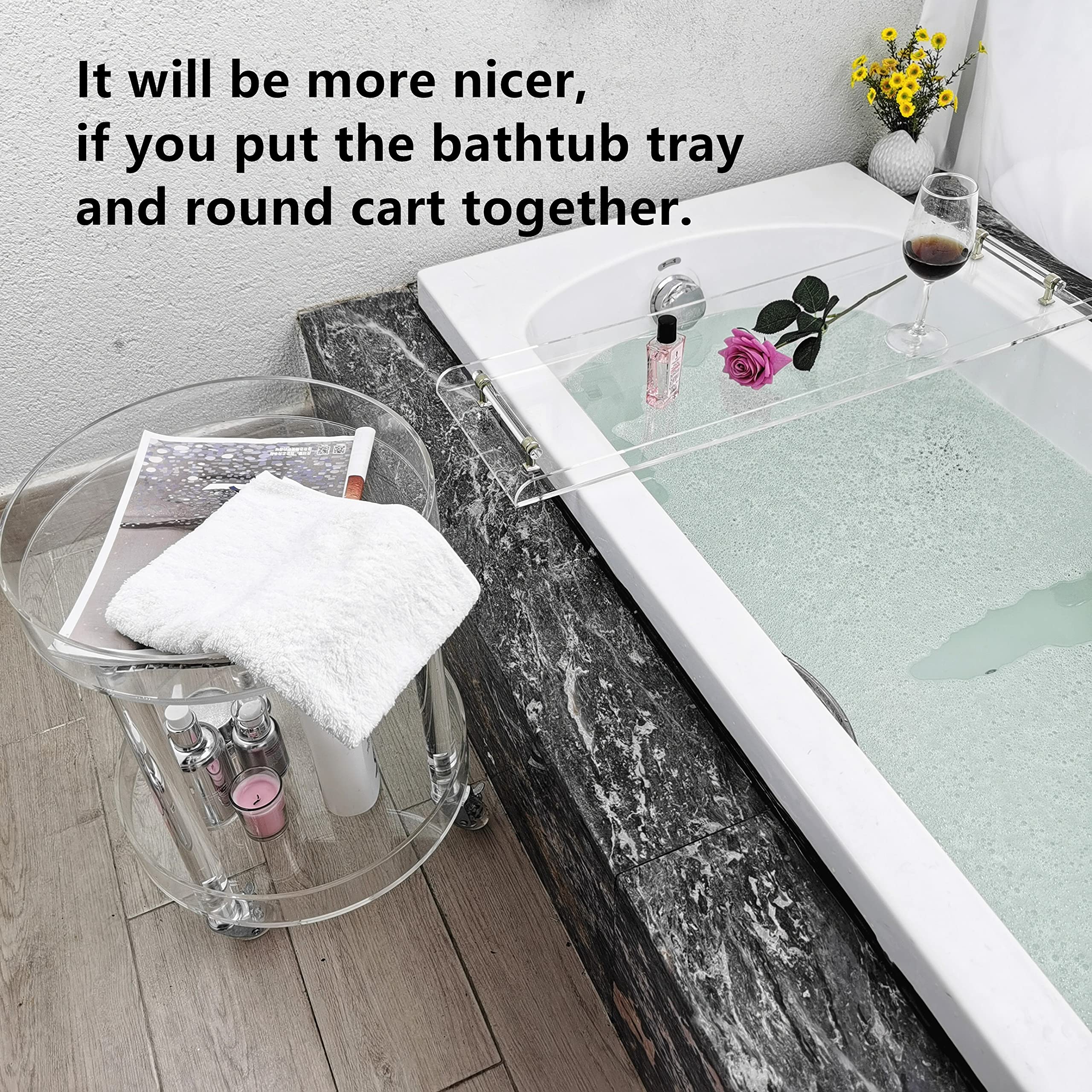 42" Gold Handle transaprent Bathtub Caddy for Luxury Bathroom