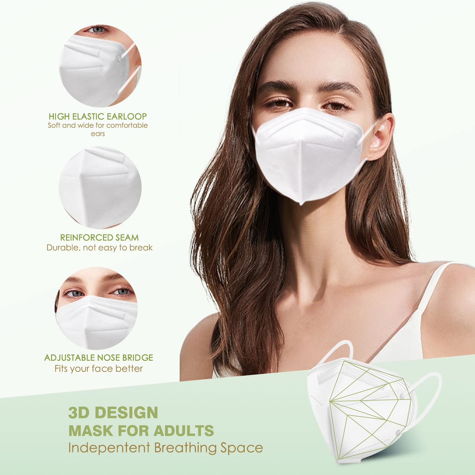 Wecolor KN95 Face Masks 50 Pack 5-Ply Breathable Safety Respirator Cup Dust Disposable KN95 Mask White