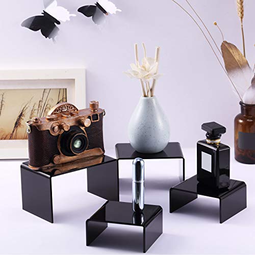Chuangdi 2 Sets Acrylic Display Risers, Clear Product Stand, Jewelry Display Riser Shelf Showcase Fixtures for Dessert Cupcake Candy Treat Action Figure Display (Black,Medium Set)