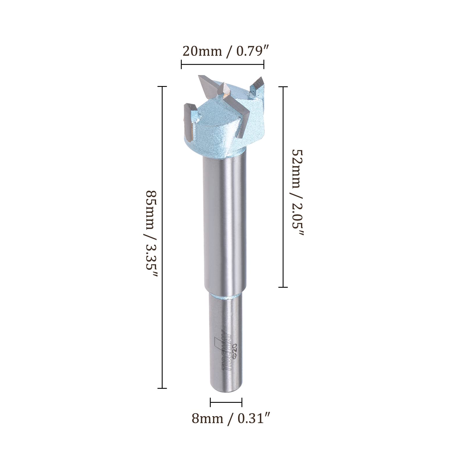 uxcell Forstner Drill Bits 20mm, Tungsten Carbide Wood Hole Saw Auger Opener, Woodworking Hinge Hole Drilling Boring Bit Cutter (Blue, Silver Tone)